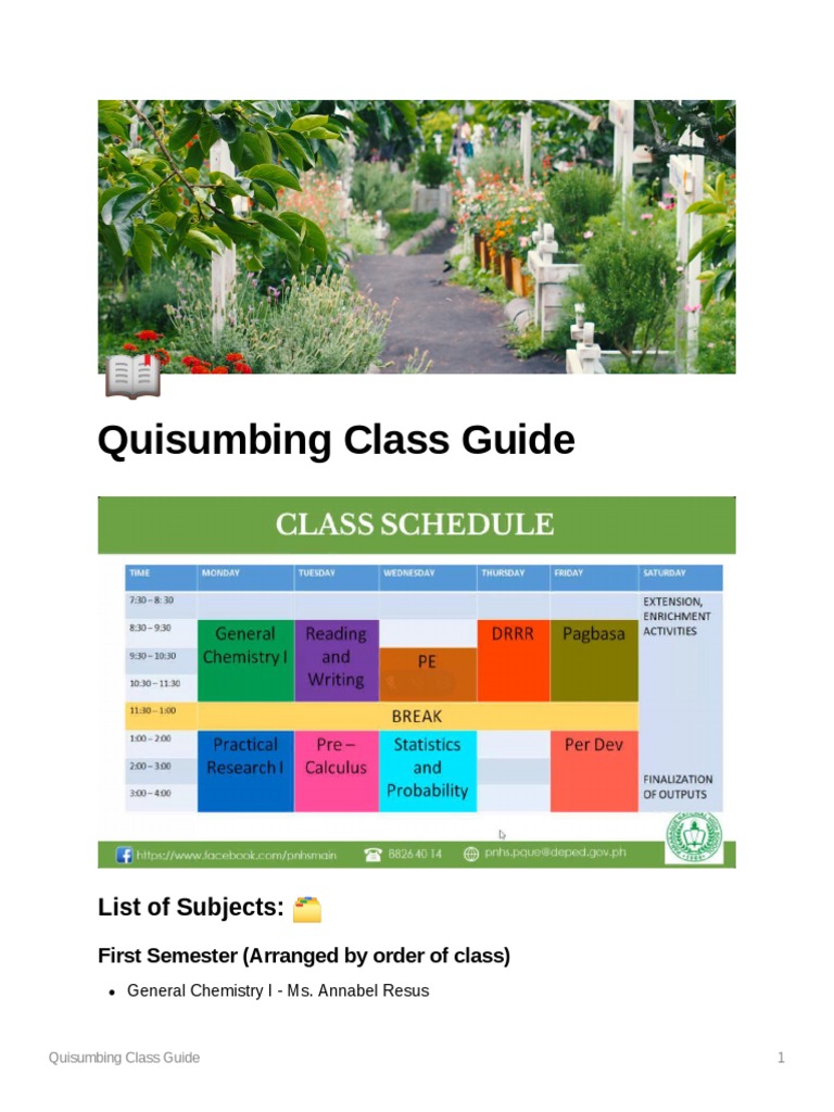 Quisumbing Class Guide: List of Subjects | PDF | Computer File Formats ...