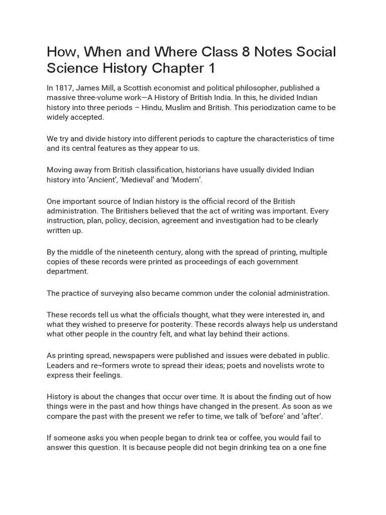 How, When and Where Class 8 Notes Social Science History Chapter 1 ...