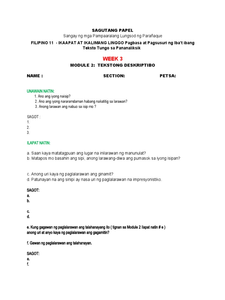Sagutang Papel, Module 2 (Week 3) | PDF