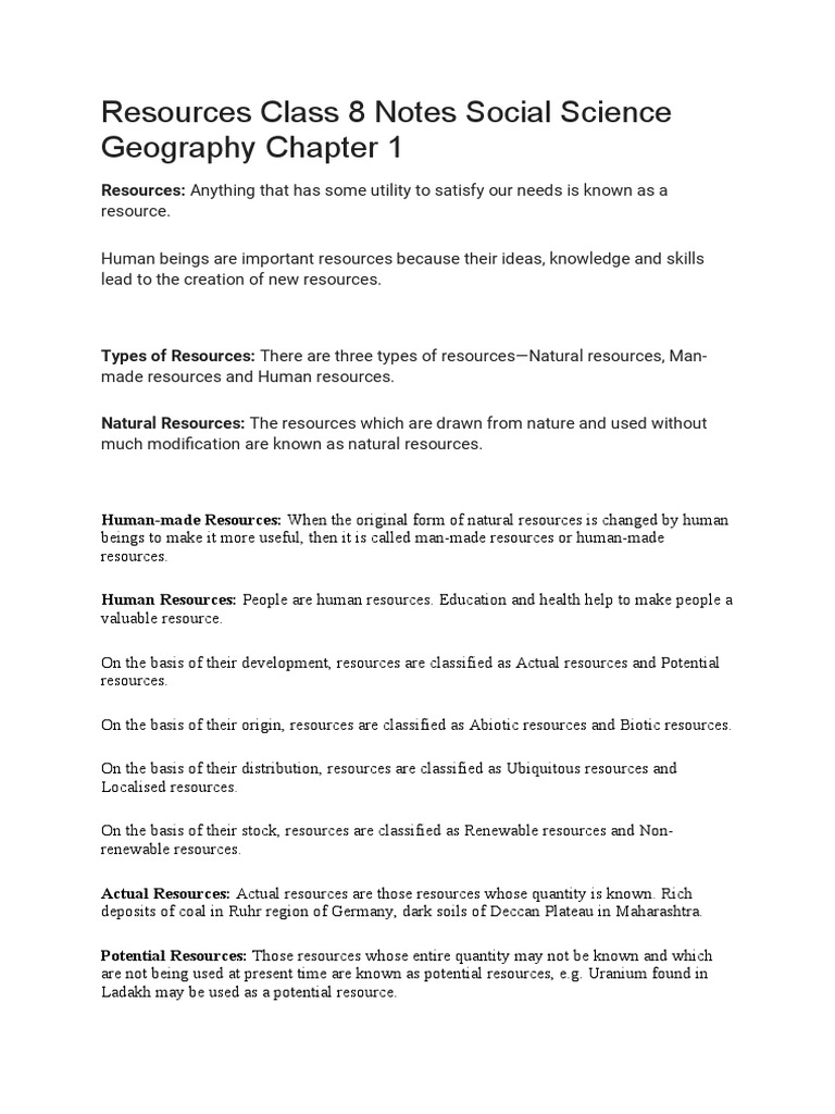 resources-class-8-notes-social-science-geography-chapter-1-pdf