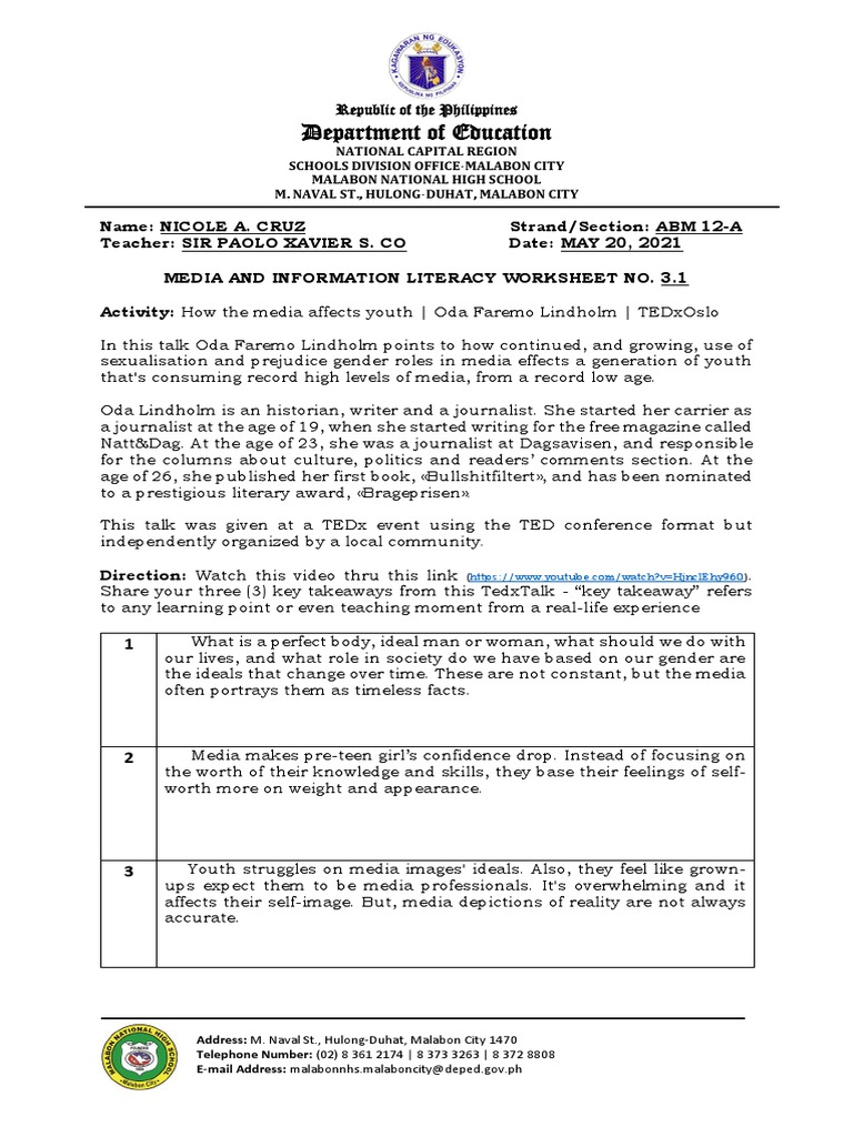 MIL Worksheet 03 01 | PDF | Communication