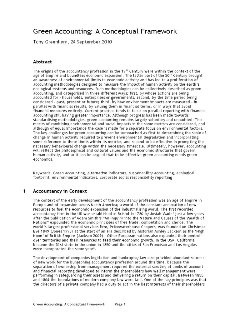 Green Accounting: A Conceptual Framework: Tony Greenham, 24 September ...