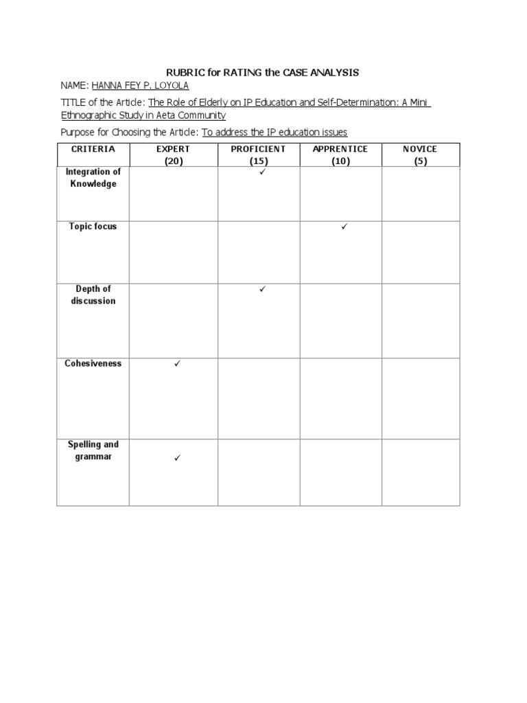 Rubric For Rating The Case Analysis | PDF