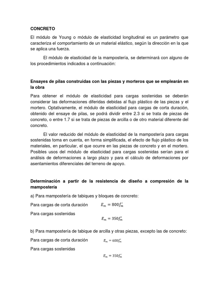 Módulo de Elasticidad Del Concreto | PDF | Hormigón | Elasticidad (Física)
