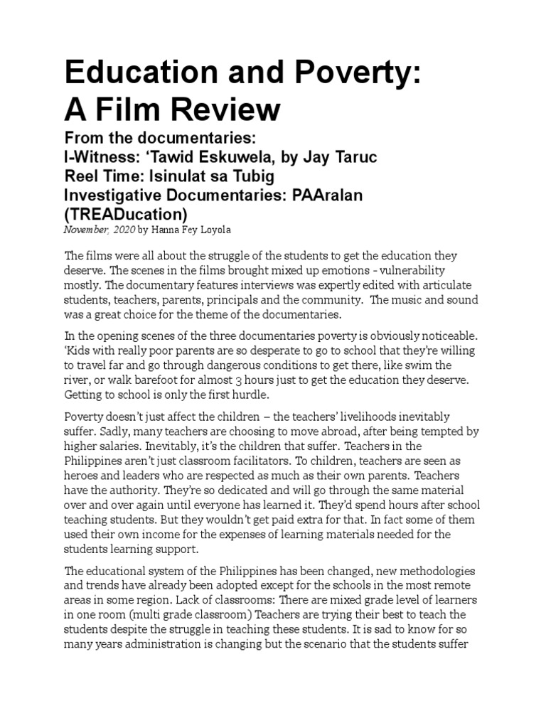 Education and Poverty: A Film Review | PDF | Poverty | Poverty ...