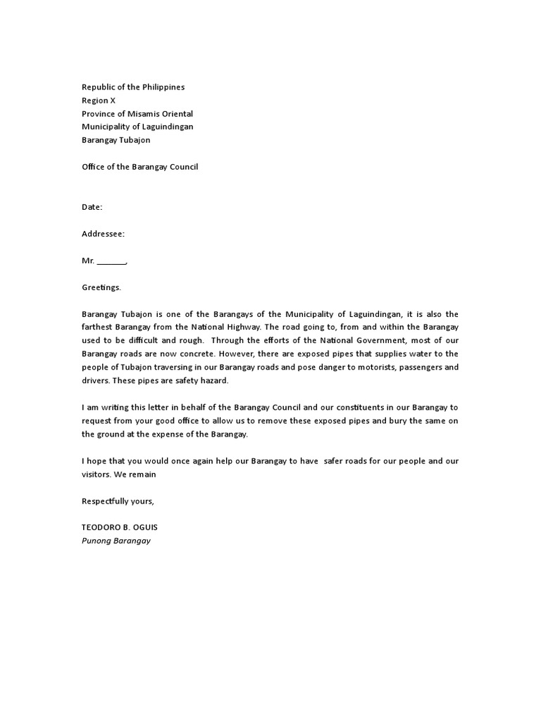 Letter Request To DPWH | PDF