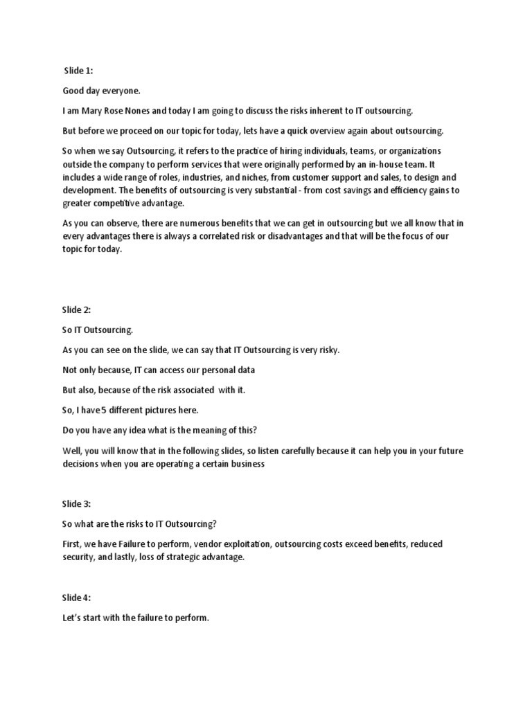 IT Outsourcing Script | Download Free PDF | Outsourcing | Risk