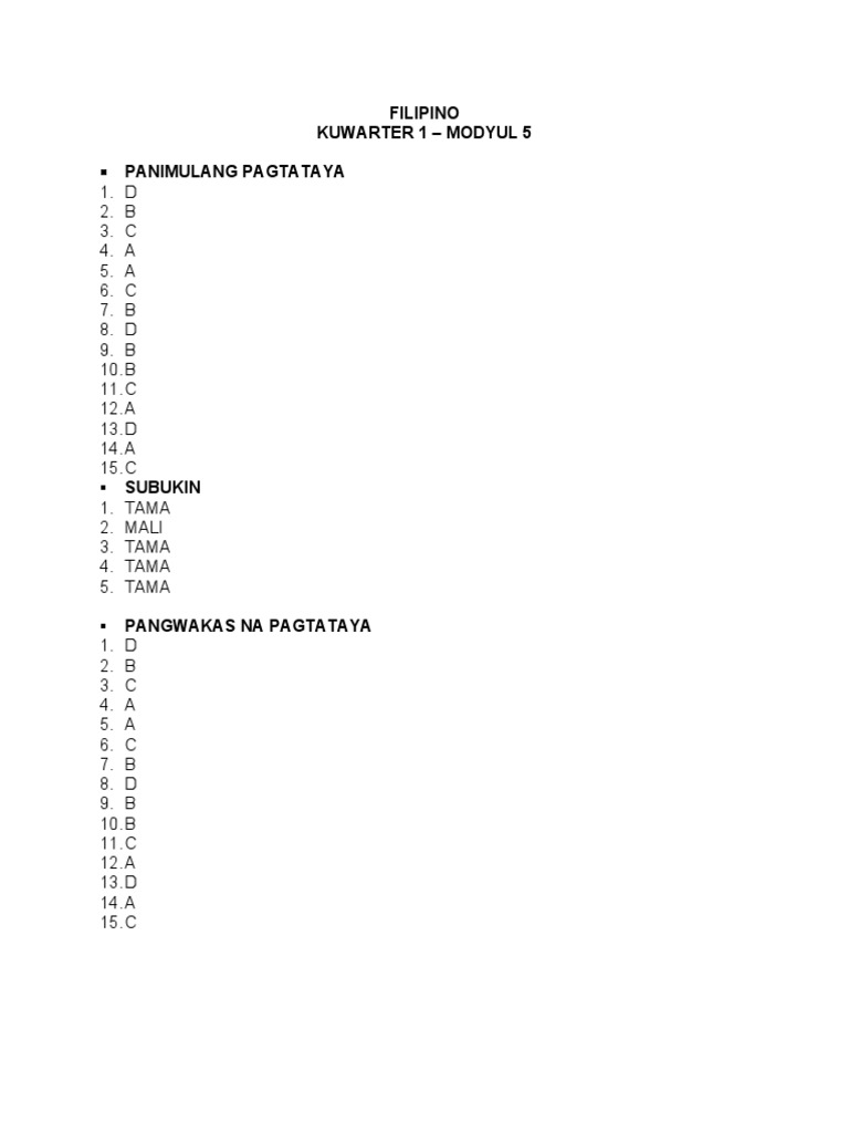 Filipino Module 5: Assessment Answers | PDF | Technology & Engineering