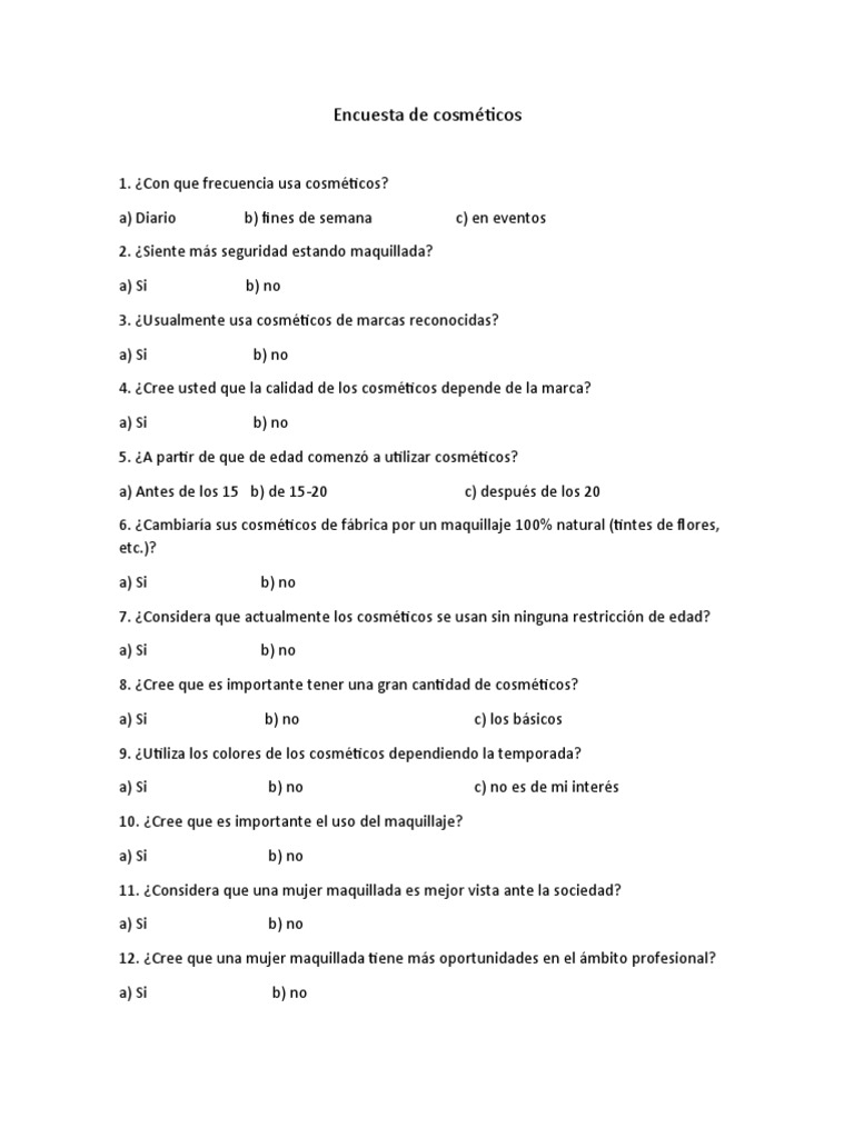 Encuestas de Cosméticos | PDF
