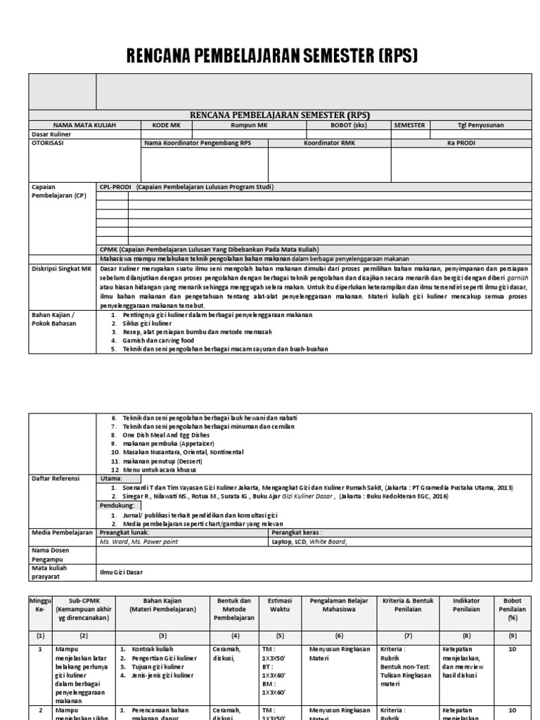 Rencana Pembelajaran Semester (RPS) | PDF