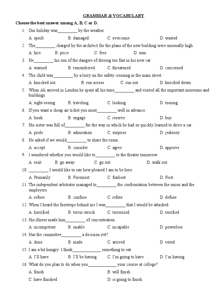Grammar and Vocabulary - Key | PDF