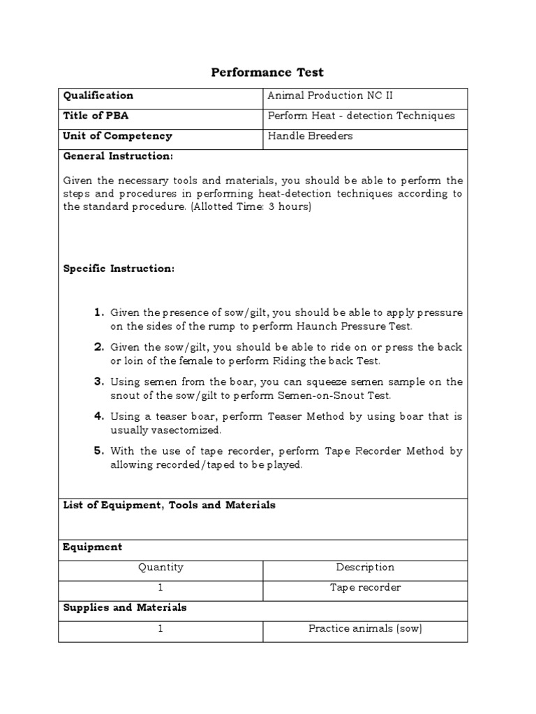 Performance Test & Demonstration Checklist | PDF