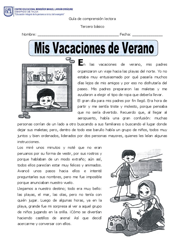 Guía de Comprensión Lectora - Mis Vacaciones | PDF