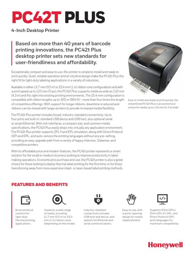 pc42t Desktop Printer Data Sheet en | PDF | Printer (Computing) | Usb