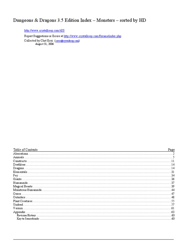 DnD3.5Index Monsters byHD | PDF
