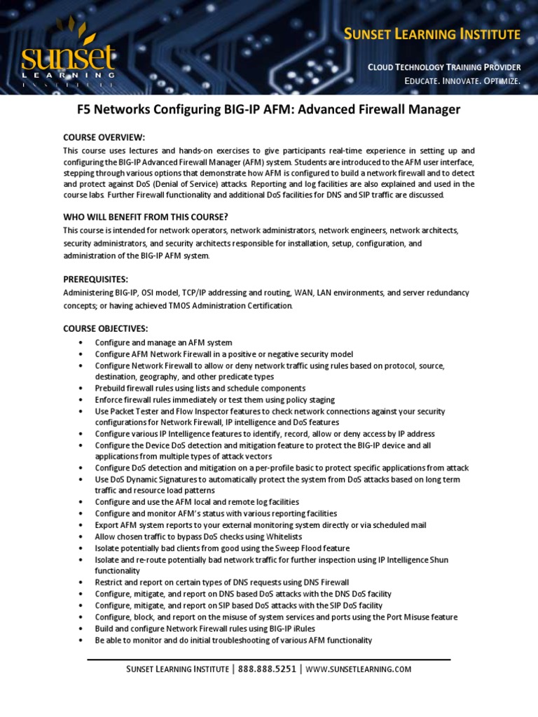 F5 Networks Configuring BIG-IP AFM: Advanced Firewall Manager | PDF ...