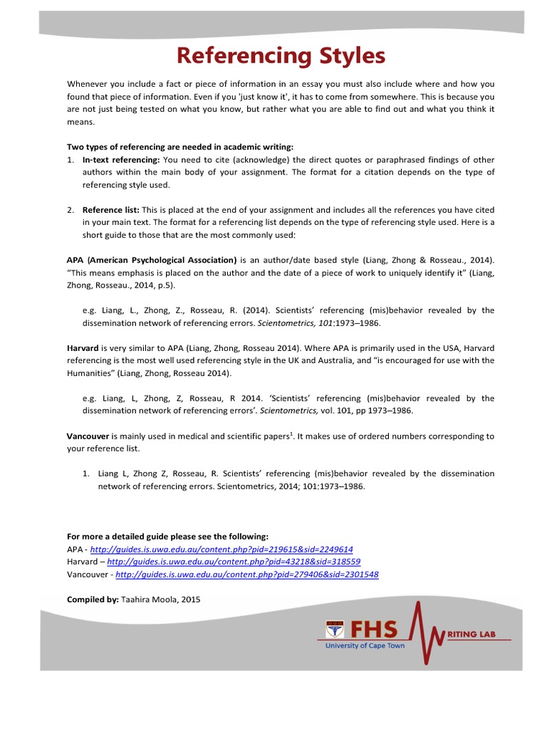 Referencing Styles | PDF