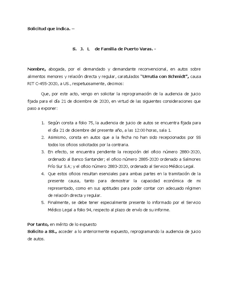 Escrito Reprogramación Audiencia | PDF