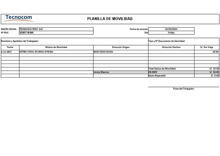 NUEVO - Plantilla Planilla de Movilidad | PDF