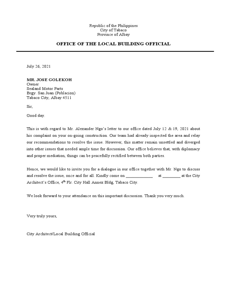 Office of The Local Building Official: Mr. Jose Golekoh | PDF
