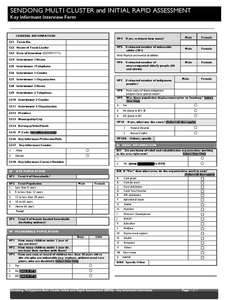 Sendong Multi Cluster and Initial Rapid Assessment: Key Informant ...