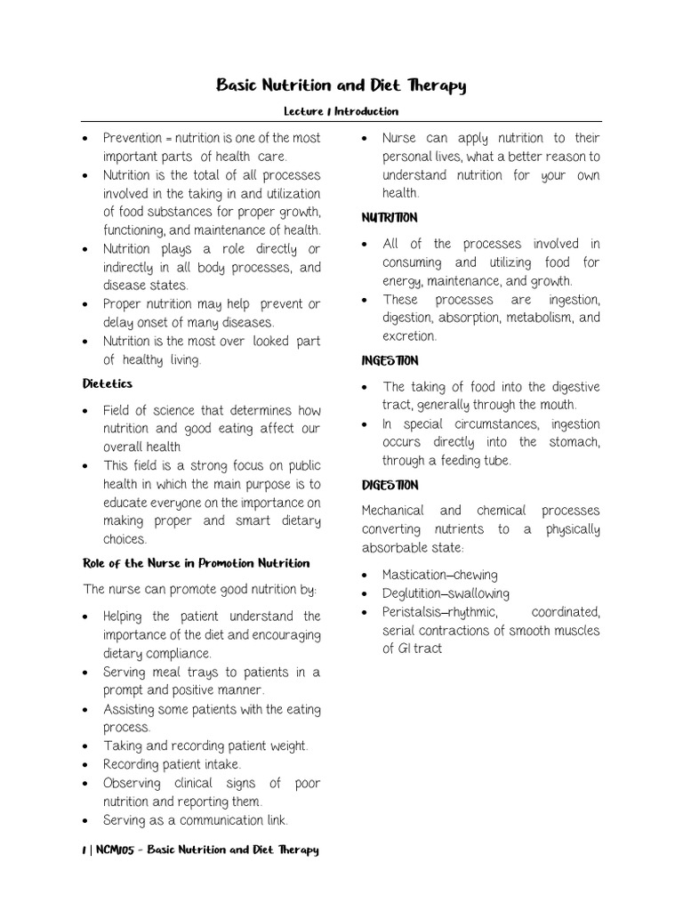 Basic Nutrition and Diet Therapy: Lecture 1 Introduction | Download ...