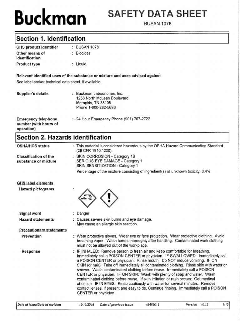 Buckman Laboratories, Inc - Busan 1078 (Biocide) | PDF