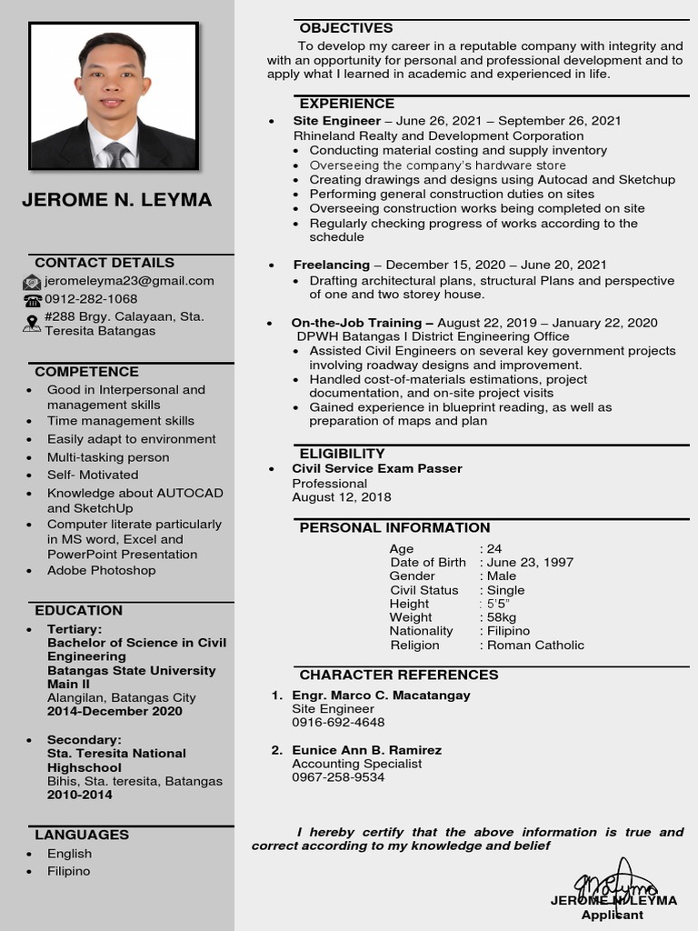 Resume Jerome Leyma | PDF | Cognition