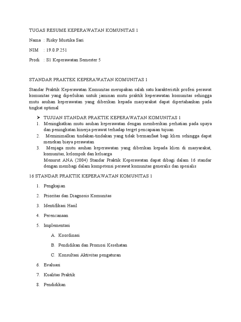 Tugas Resume Keperawatan Komunitas 1 | PDF