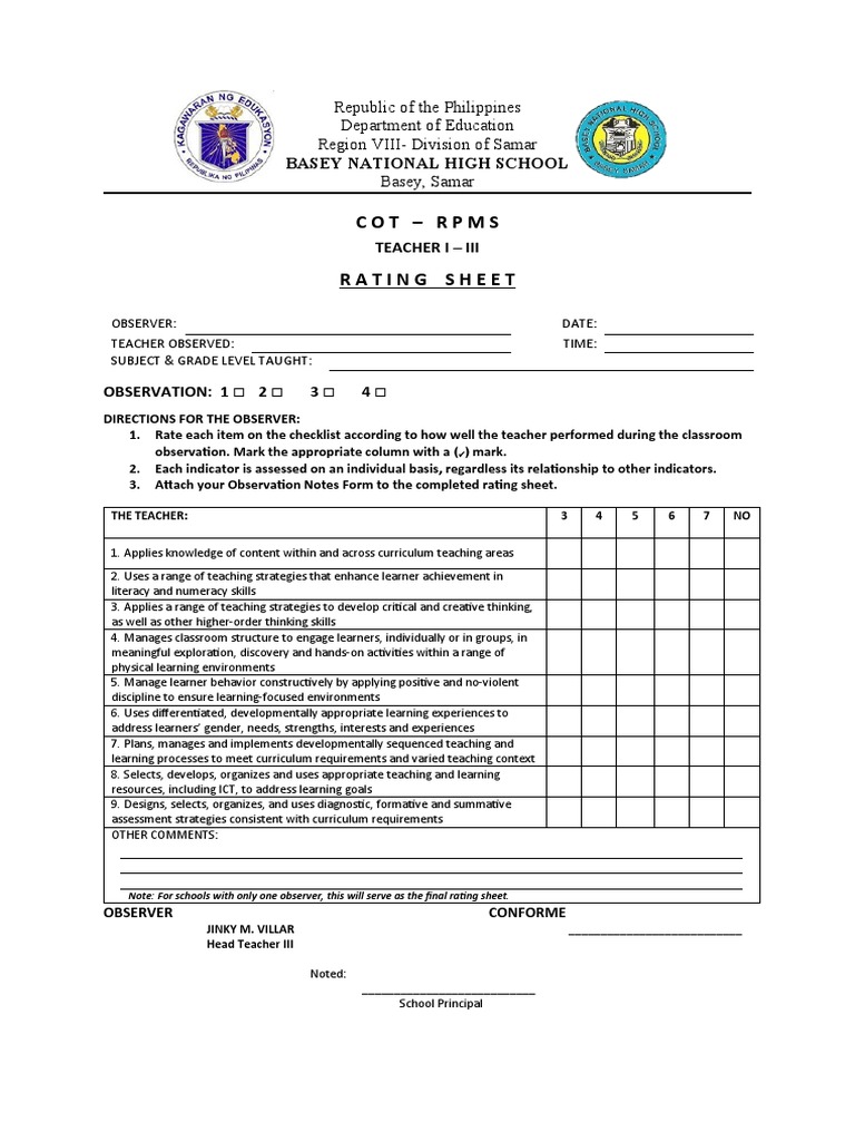 COT Form | PDF | Curriculum | Learning