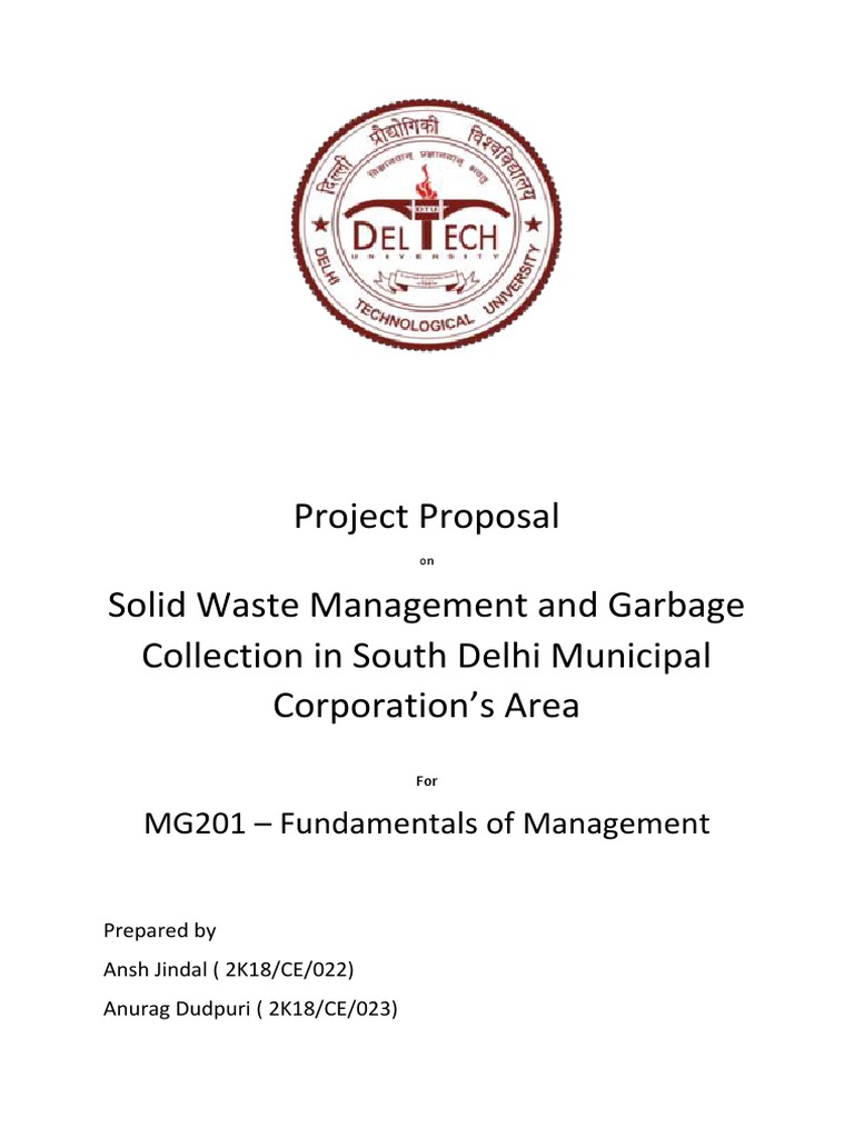 Project Proposal Solid Waste Management and Garbage Collection in South ...