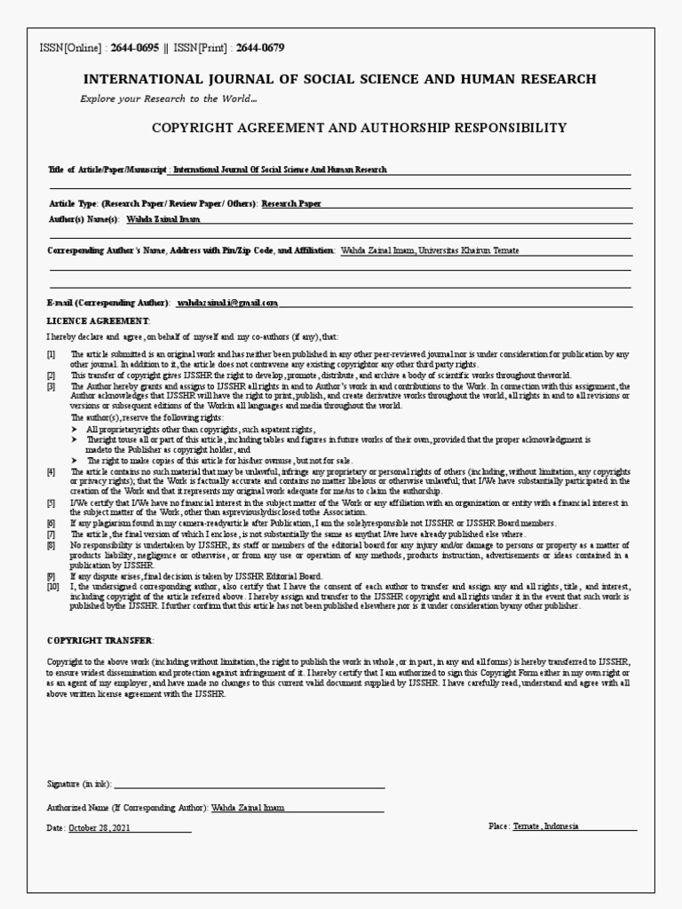 Defining Authorship Responsibilities and Granting Copyright to ...