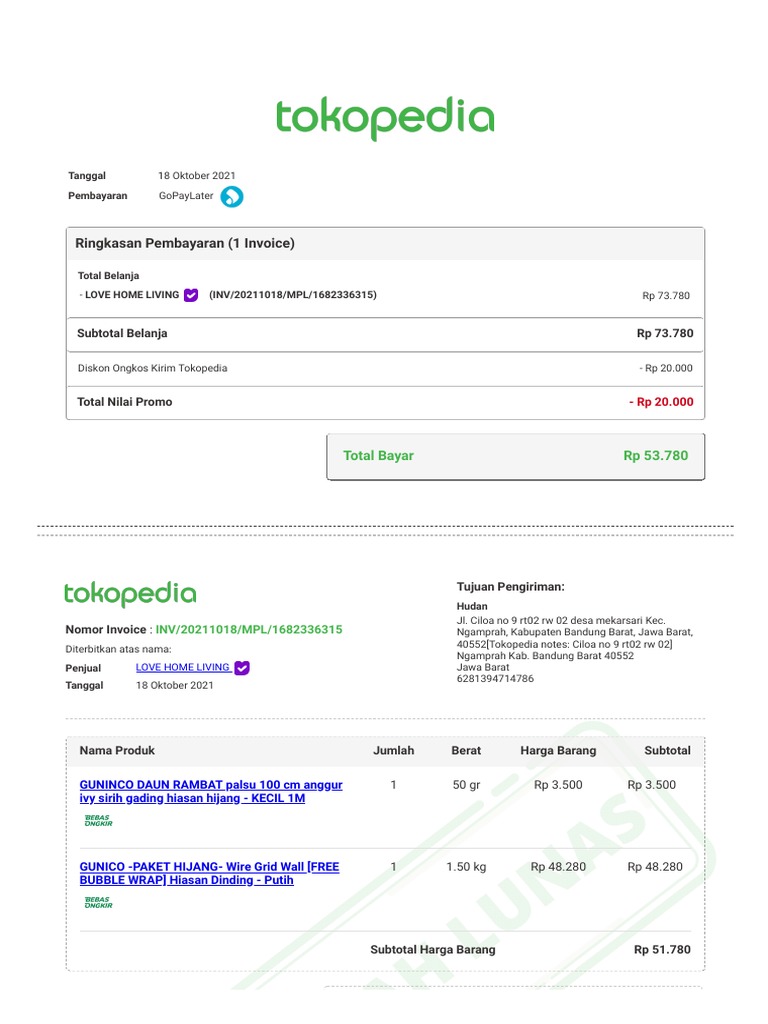 Invoice Tokopedia | PDF