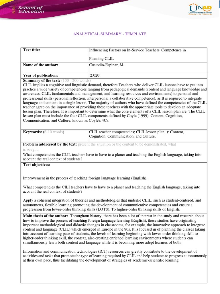 Analytical Summary Template | PDF | Lesson Plan | Educational Technology