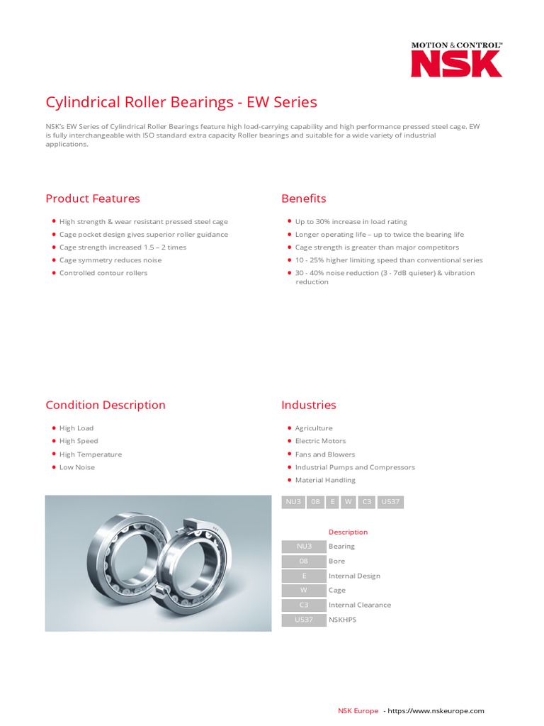 Cylindrical Roller Bearings Ew Series | PDF | Bearing (Mechanical ...