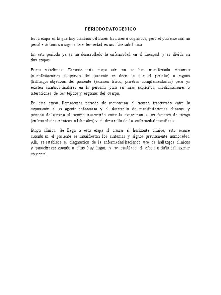 Etapas del Periodo Patogénico | PDF
