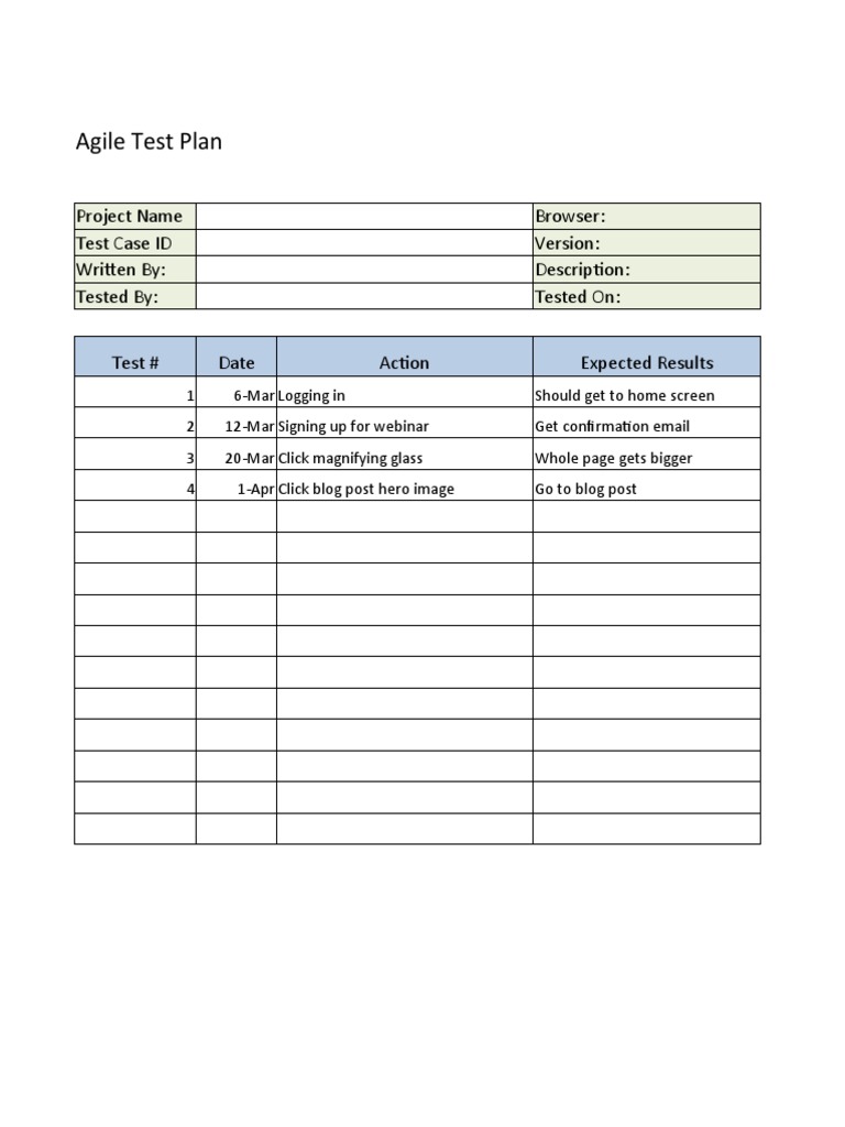 Agile Test Plan Template Example | PDF
