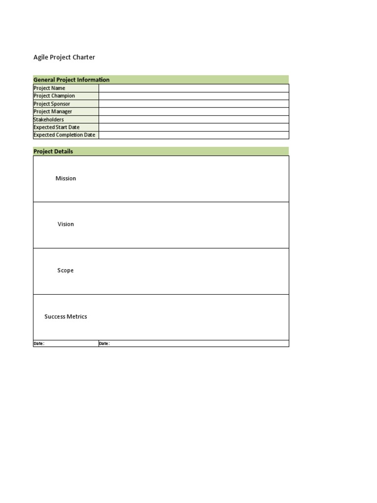 Project Charter Excel Template