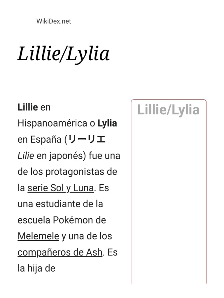 Lillie - Lylia - WikiDex, La Enciclopedia Pokémon | PDF | Pokémon