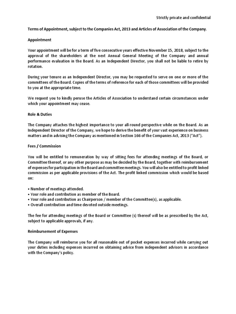 Independent Director Appointment Terms | PDF | Board Of Directors ...