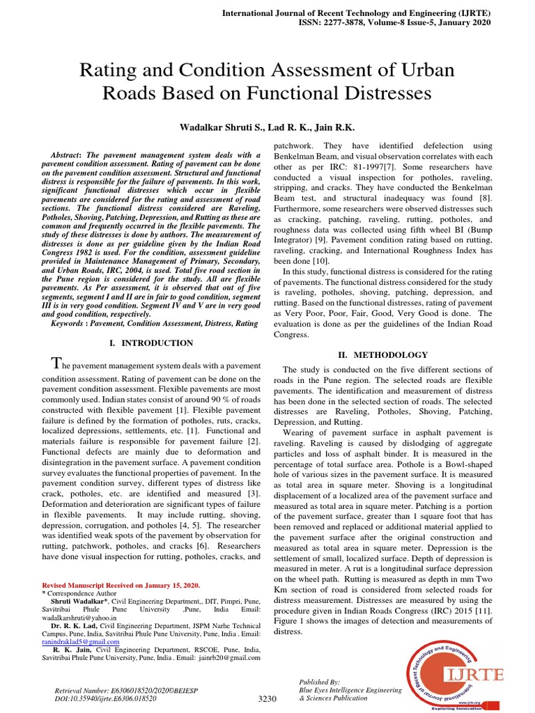 Rating and Condition Assessment of Urban Road Based On Functional ...