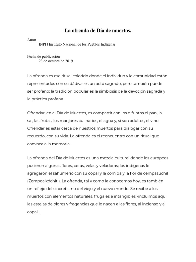 La Ofrenda de Día de Muertos | PDF | Ciencias sociales