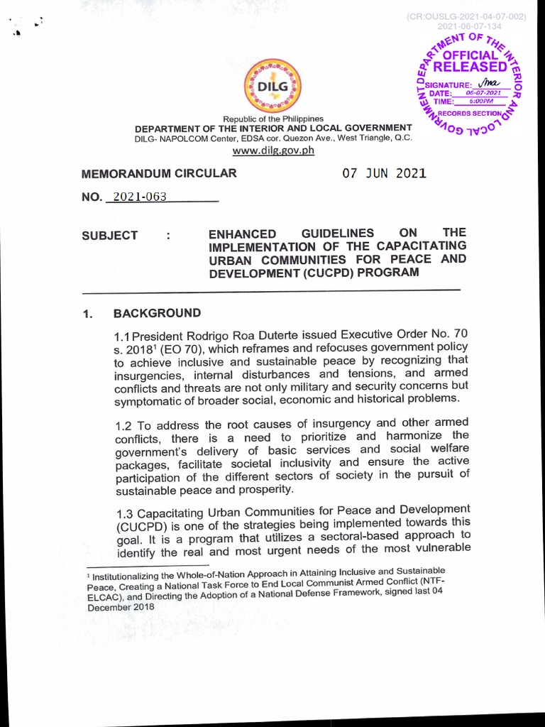 DILG MC 2021-063 - Enhanced Guidelines On CUCPD | PDF