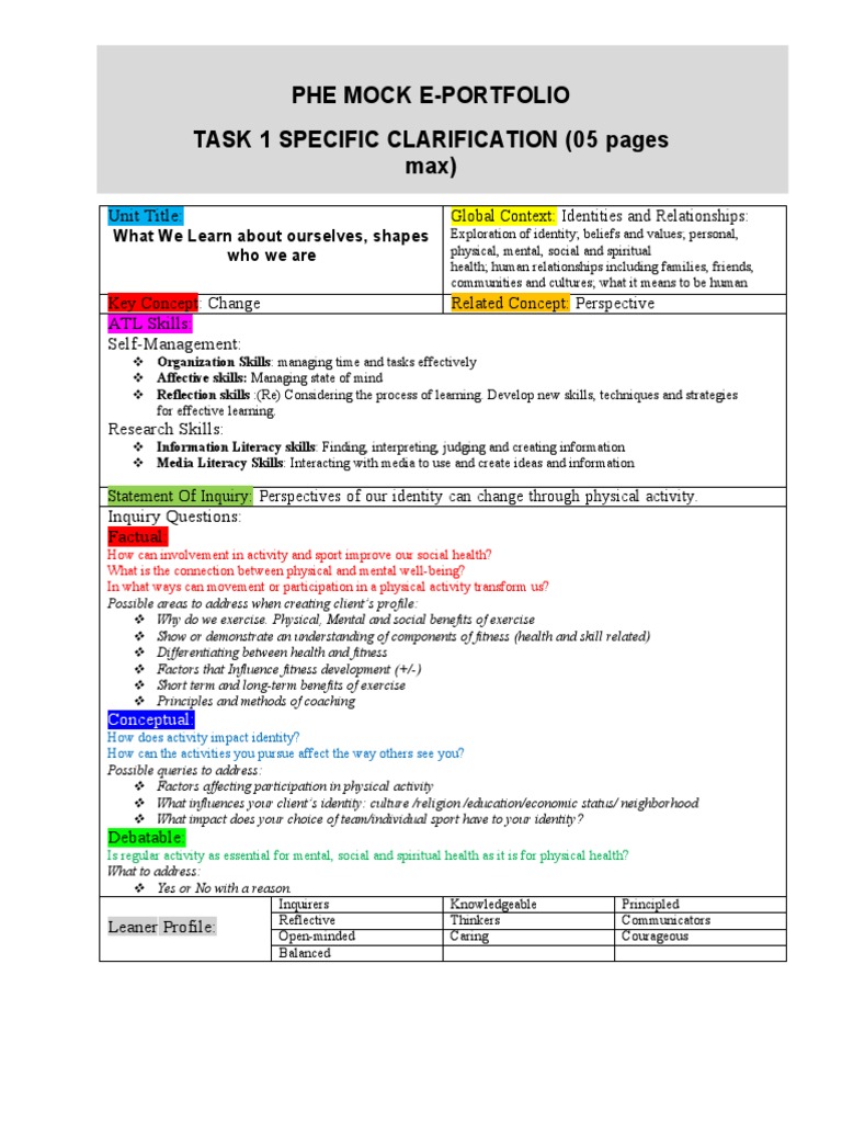 Phe Mock E-Portfolio Task 1 Specific Clarification (05 Pages Max) | PDF | Identity (Social ...