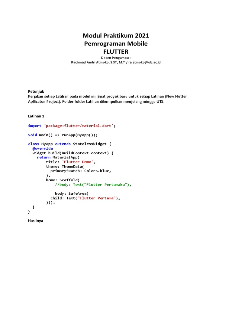 Pemrograman Mobile Modulkuliah instalasiFLutter | PDF | Software ...