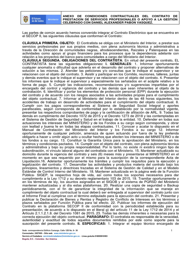 Minuta de Anexo de Condiciones Contractuales Secop Ii. | PDF | Daños y perjuicios | Contabilidad