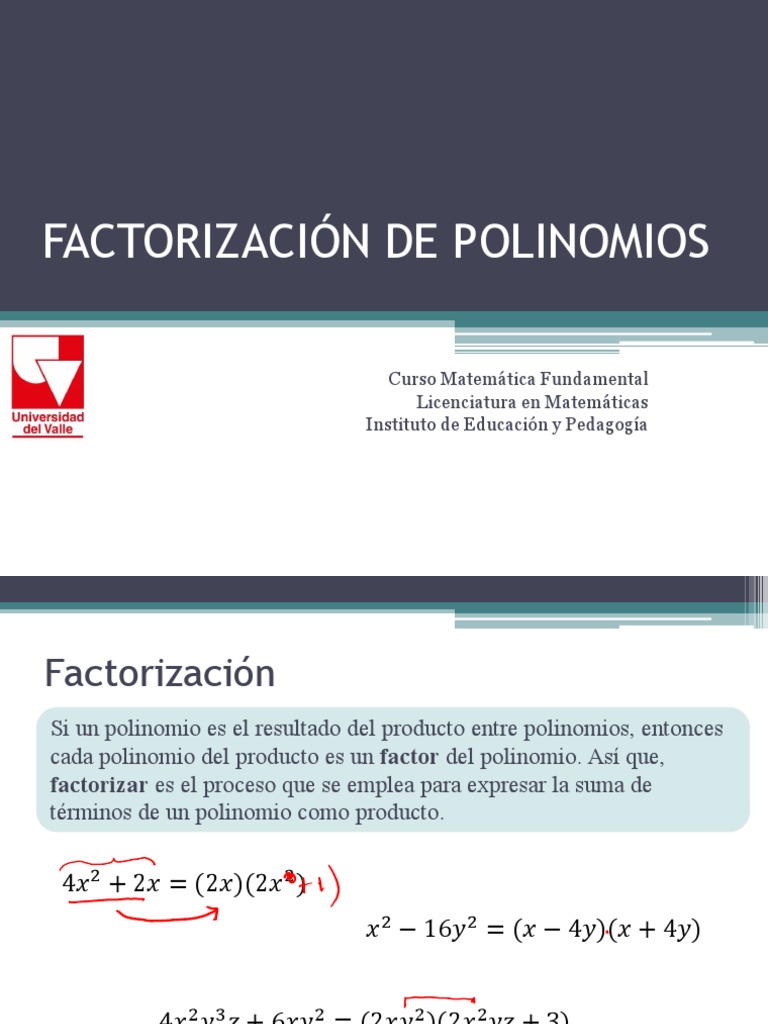 Factorización de Polinomios | PDF | Factorización | Álgebra abstracta