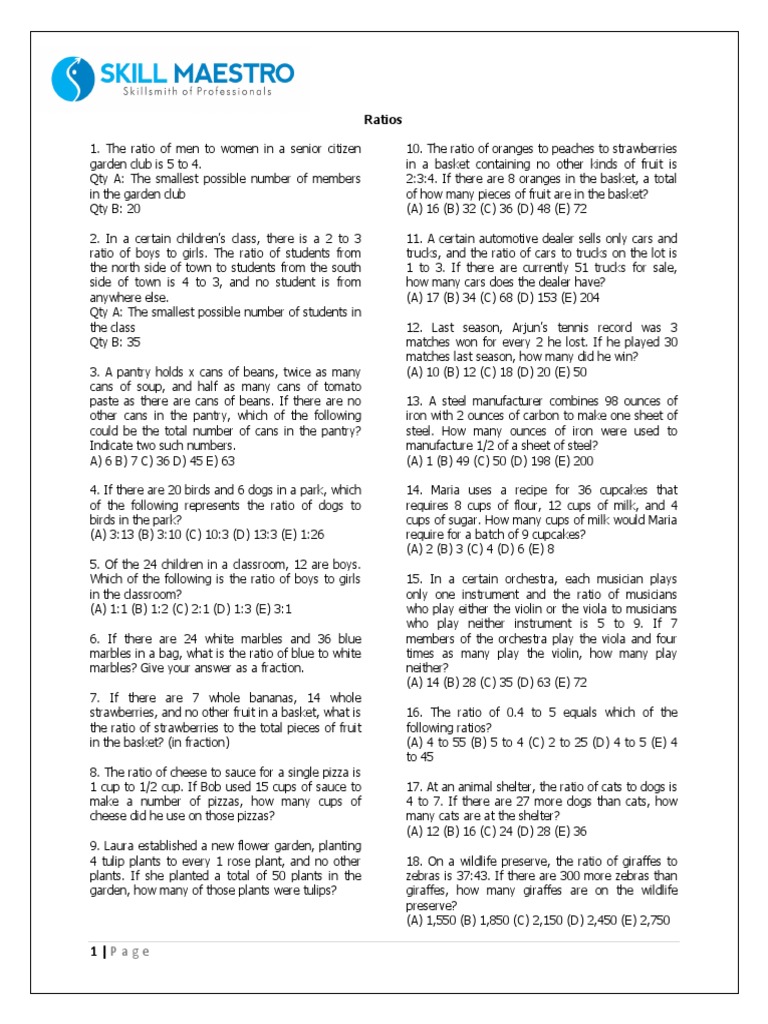 Assignment Ratio Proportions 20186556 | PDF | Ratio