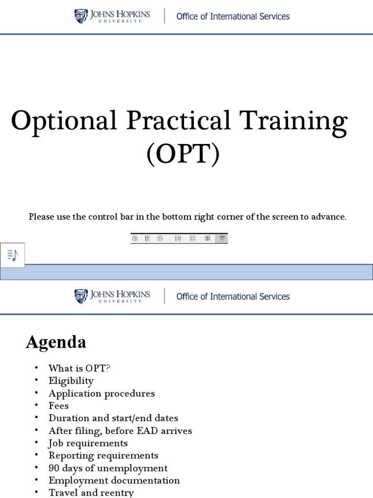 Optional Practical Training (OPT) : Please Use The Control Bar in The ...