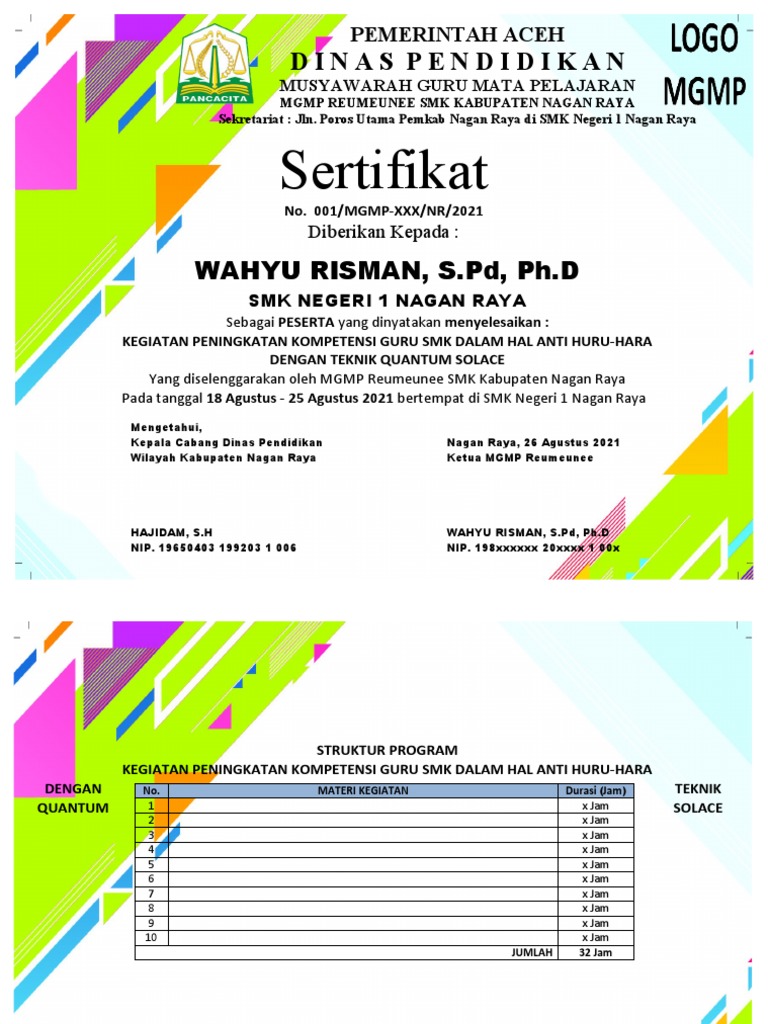 Sertifikat MGMP Universal 2 | PDF